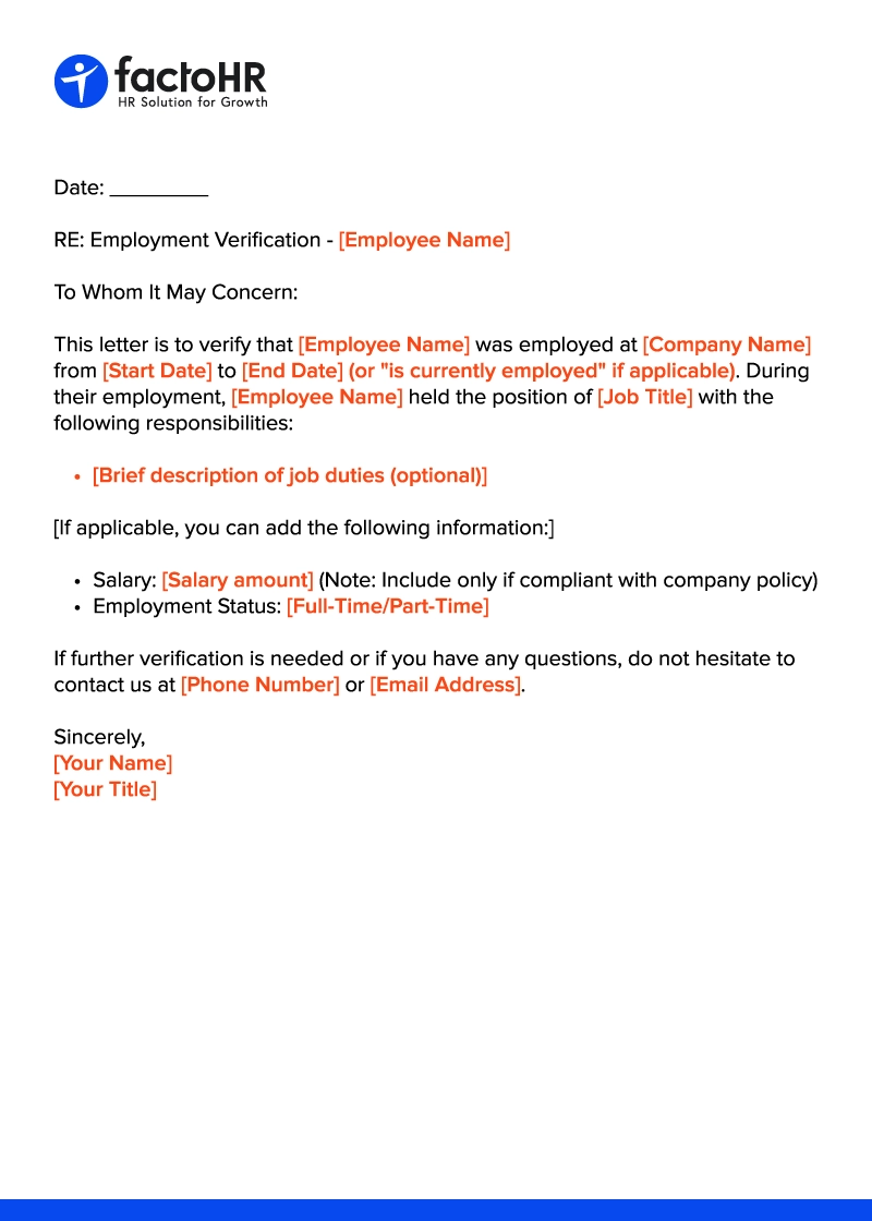 Employment Verification Letter Sample For Visa 17 Employment